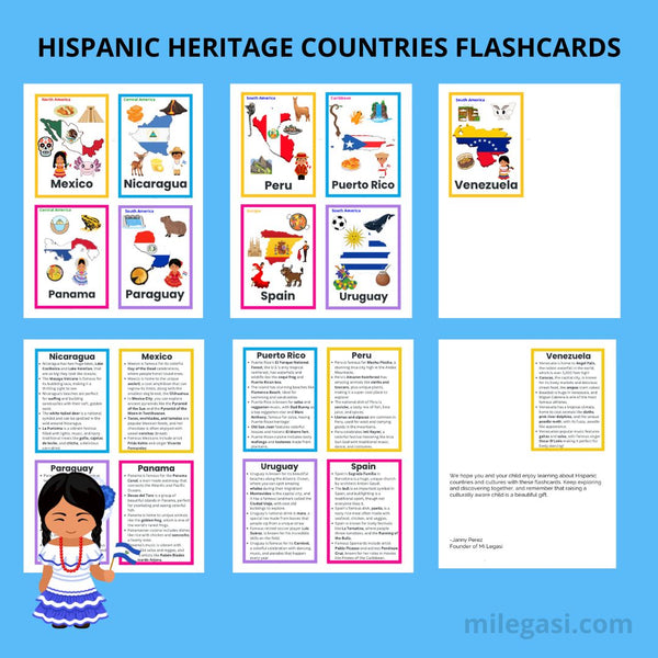HISPANIC HERITAGE COUNTRIES FLASHCARDS PRINTABLES FOR DOWNLOAD - Mi LegaSi