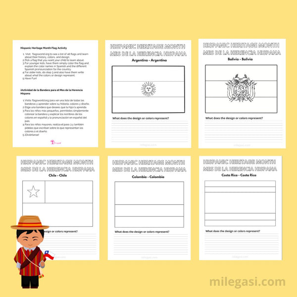 Hispanic Heritage Flags: A 20 Page Coloring & Activity Pack Printable ...