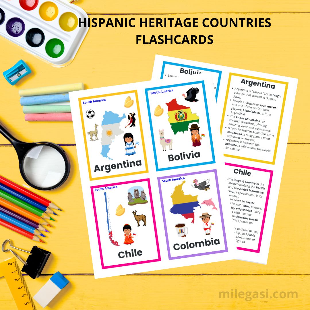 HISPANIC HERITAGE COUNTRIES FLASHCARDS PRINTABLES FOR DOWNLOAD - Mi LegaSi