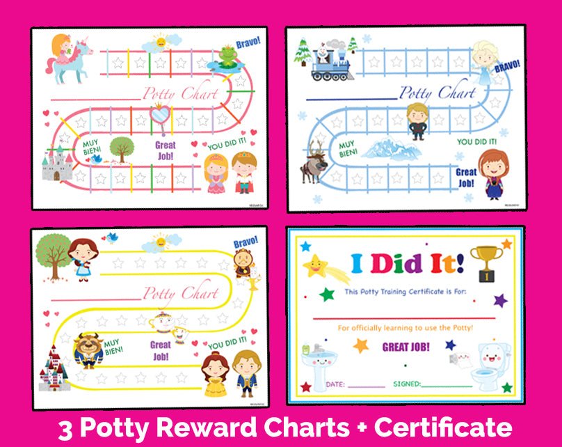Printable Girls 3 Pack Pink Princess Bilingual SPanish Potty Training ...